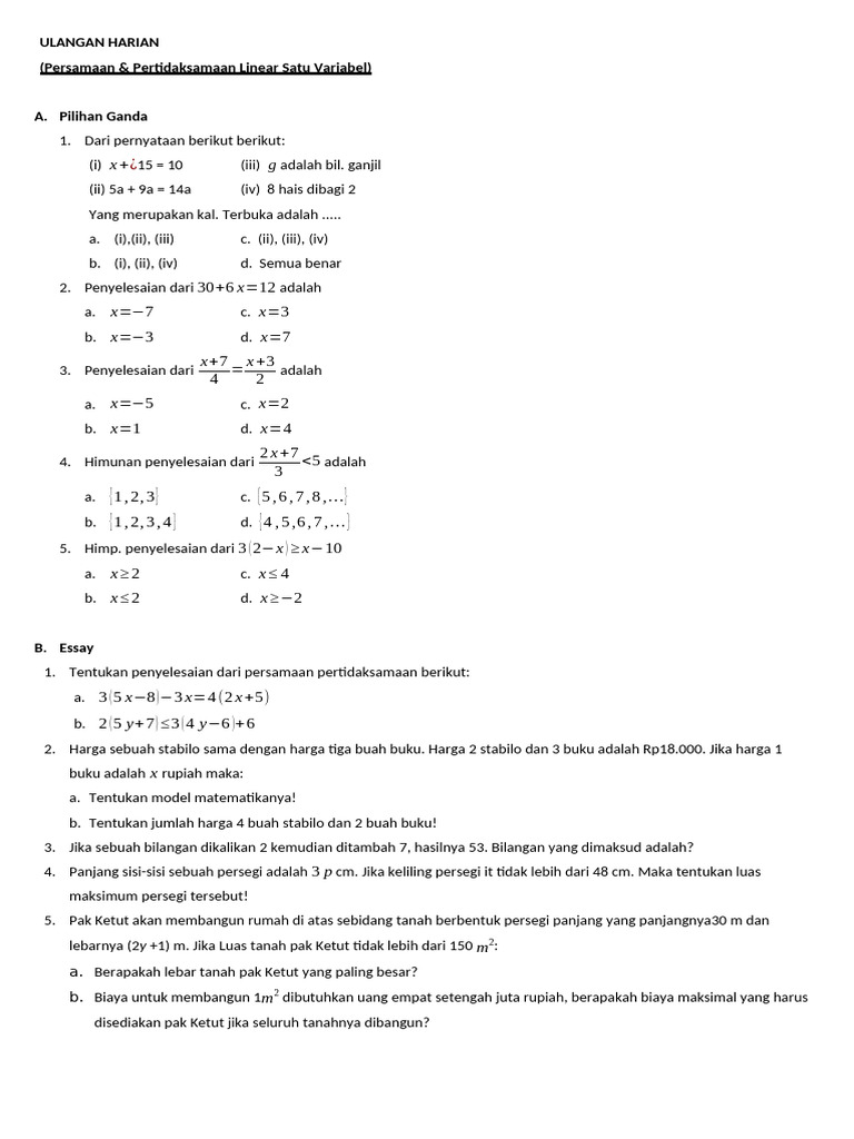 Latihan Soal PLSV PTLSV | PDF