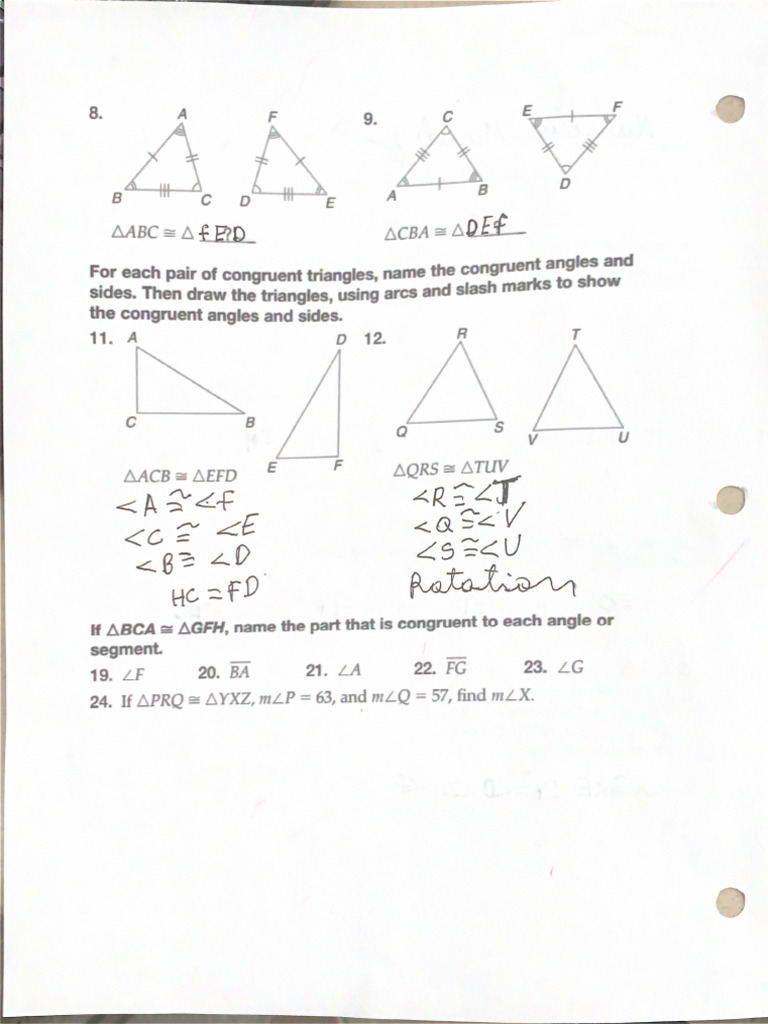 For Each Pair of Congruent Triangles, Name The Congruent Angles and 2 | PDF