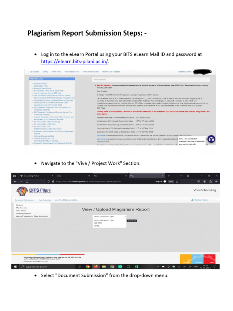 Plagiarism Report Submission Steps | PDF