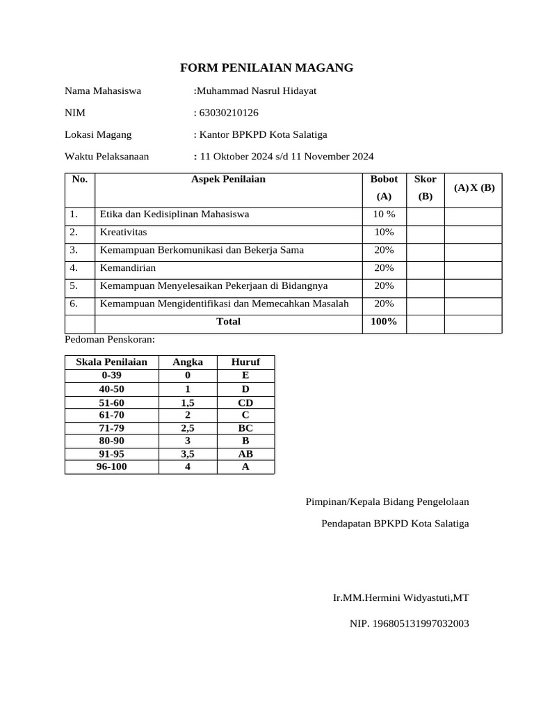 Form Penilaian Magang AKS 2024 | PDF