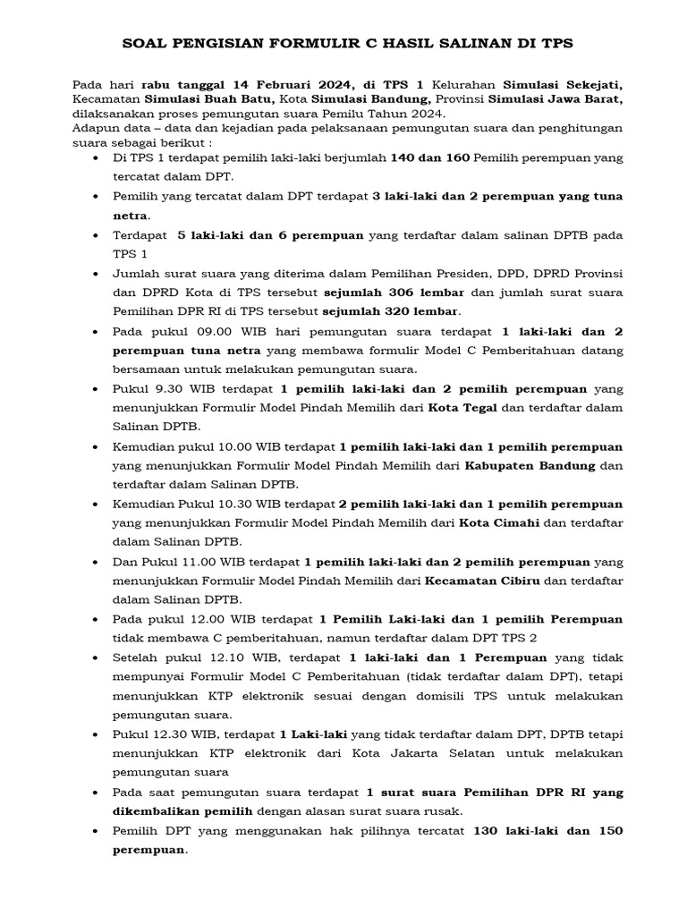Soal Pengisian Formulir C Hasil Salinan | PDF