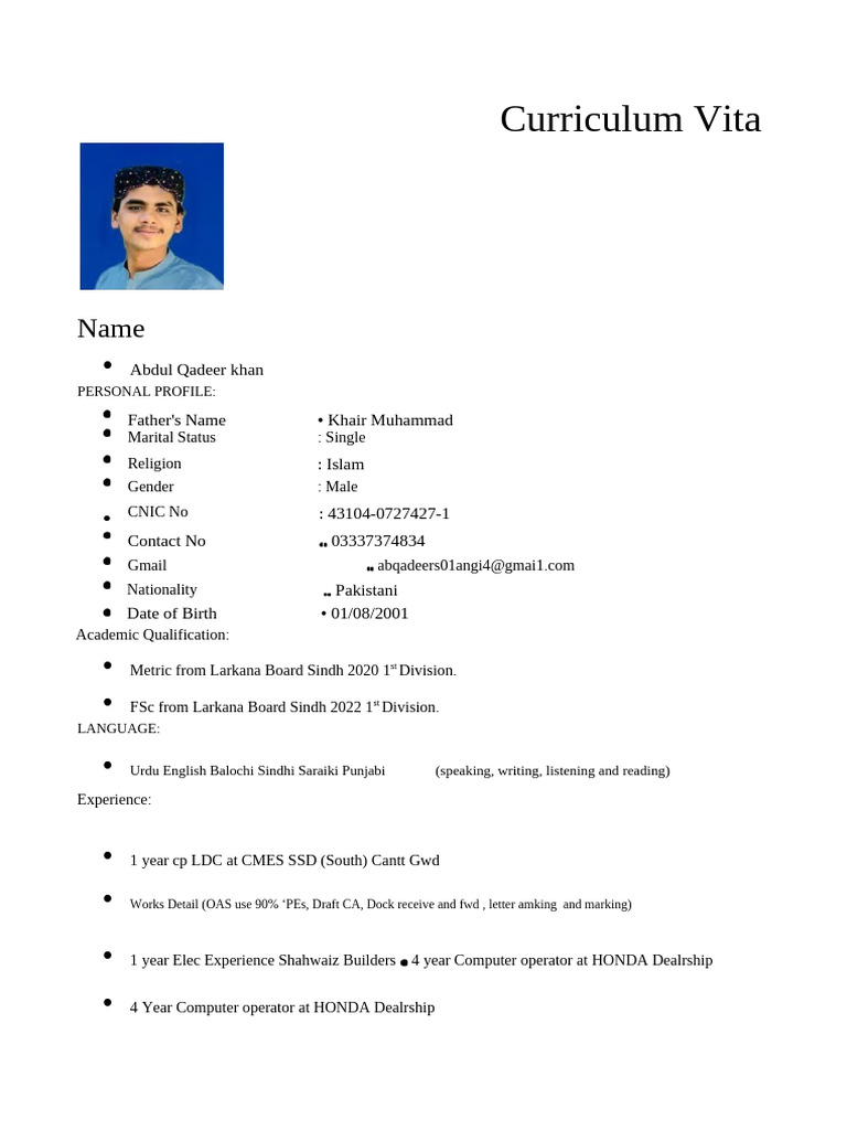 My CV Qadeer | PDF