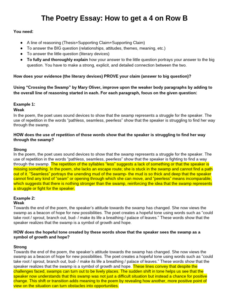 Analyzing Mary Oliver's "Crossing the Swamp" | PDF | Poetry