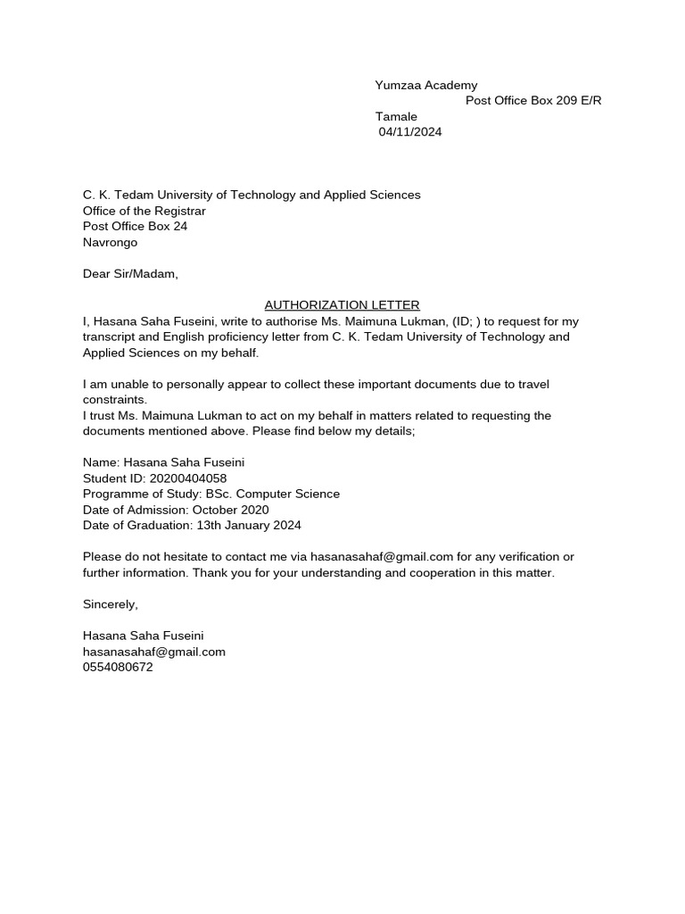Authorisation Letter | PDF