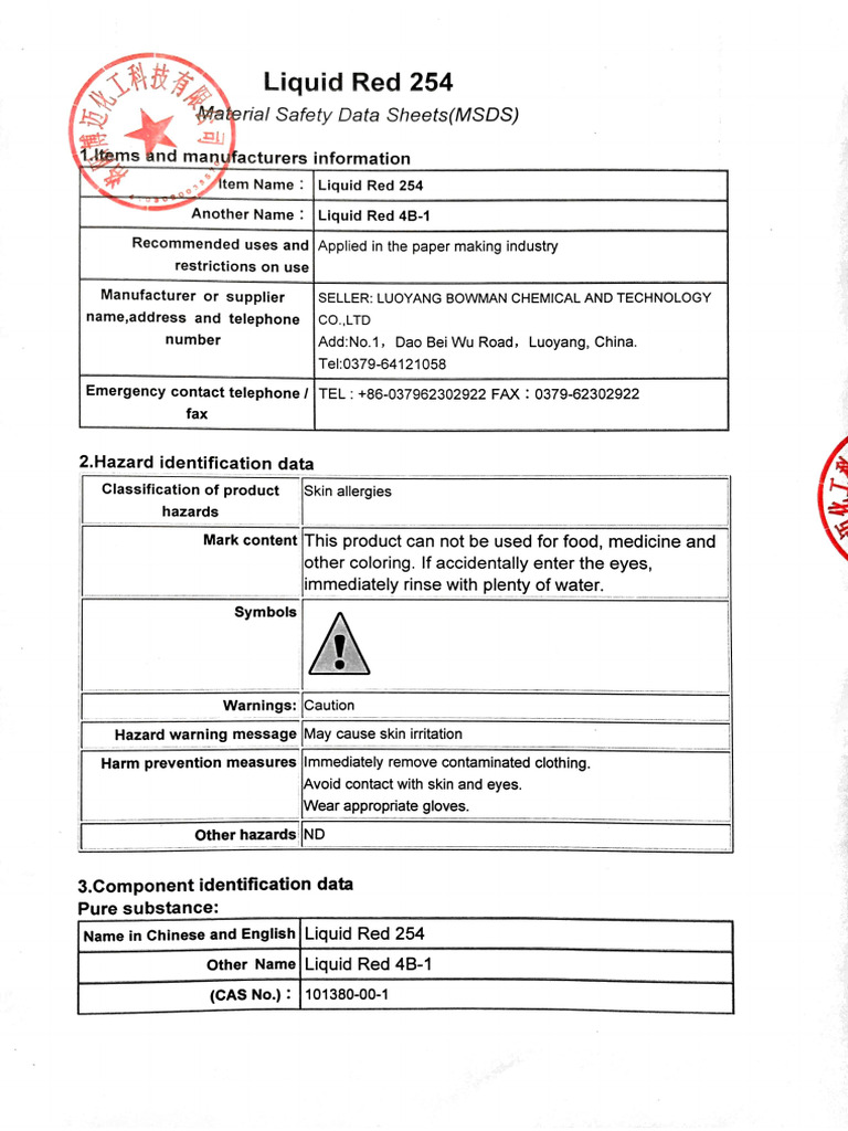 MSDS-Liquid Red 254 1 | PDF
