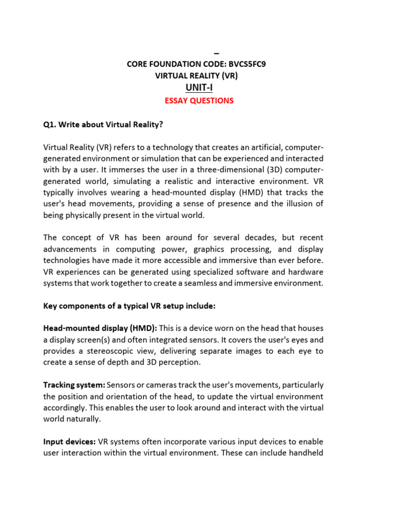 Unit-I: Virtual Reality? | PDF | Virtual Reality | Computer Graphics
