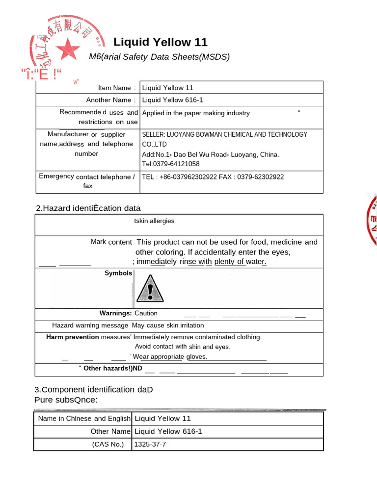 MSDS - Liquid Yellow 11 | PDF | Waste | Water