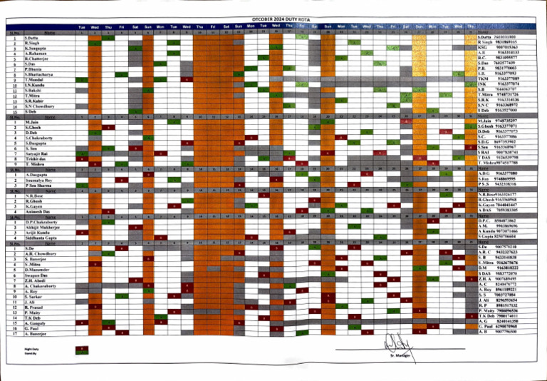 October 2024 Duty Rota Schedule | PDF