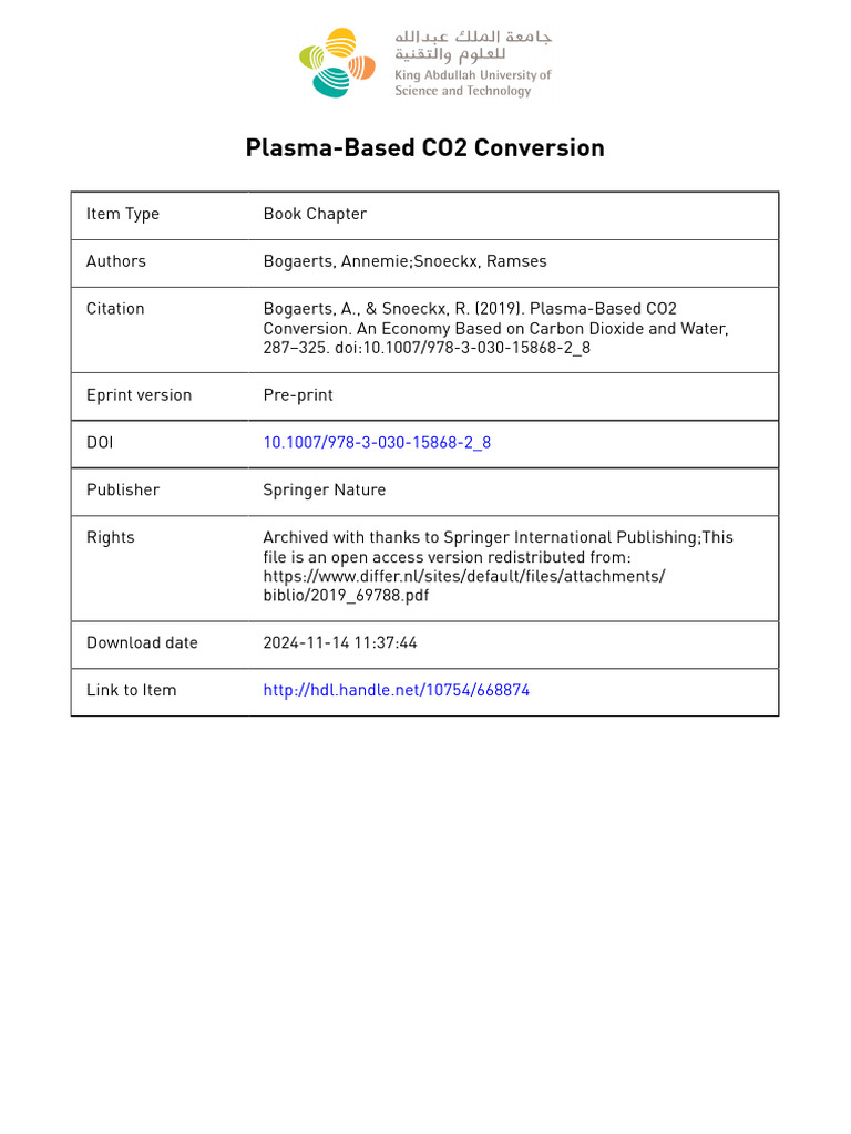 Plasma-Based CO2 Conversion | PDF | Catalysis | Plasma (Physics)