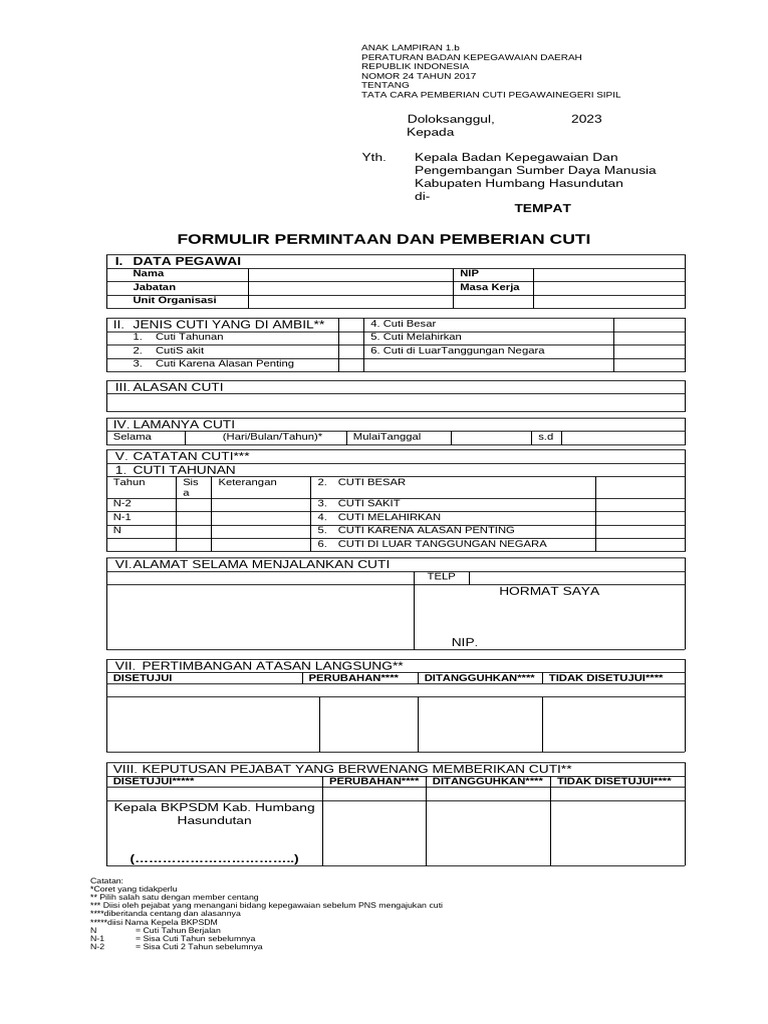 Formulir Pengajuan Cuti | PDF