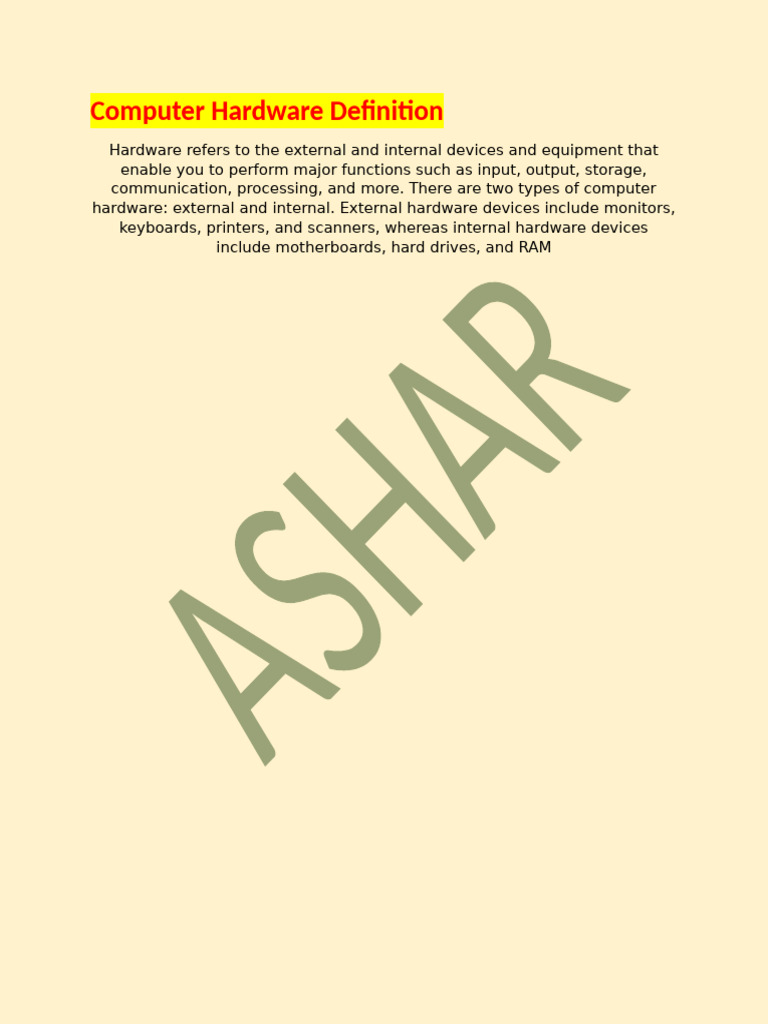 Computer Hardware Definition | PDF | Computers | Technology & Engineering