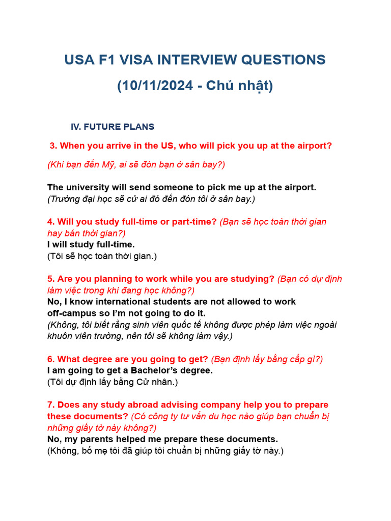 Usa F1 Visa Interview Questions | PDF