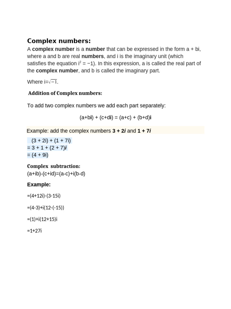 Complex Numbers: Operations & Examples | PDF | Science & Mathematics