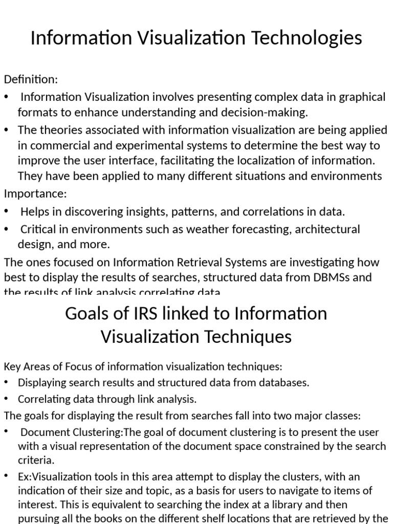 Information Visualization Technologies | PDF | Databases | Information Retrieval