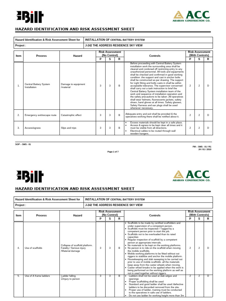 Risk Assessment ACC-INSTALLATION Central Battery System | PDF ...