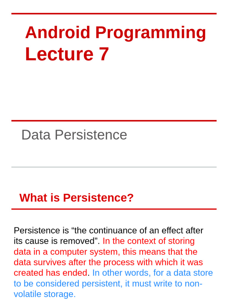Android Programming: Data Persistence | PDF | Computer File | Databases