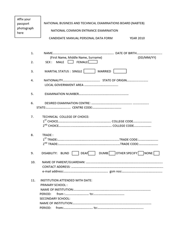 Candidate Manual Personal Data Form | PDF | Games & Activities | Computers