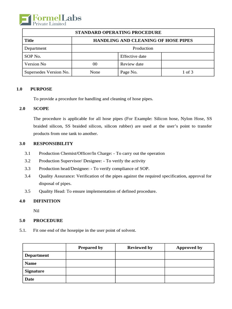 FL1-PD042 SOP Cleaning - of - Hose - Pipe | PDF | Pipe (Fluid Conveyance) | Verification And ...