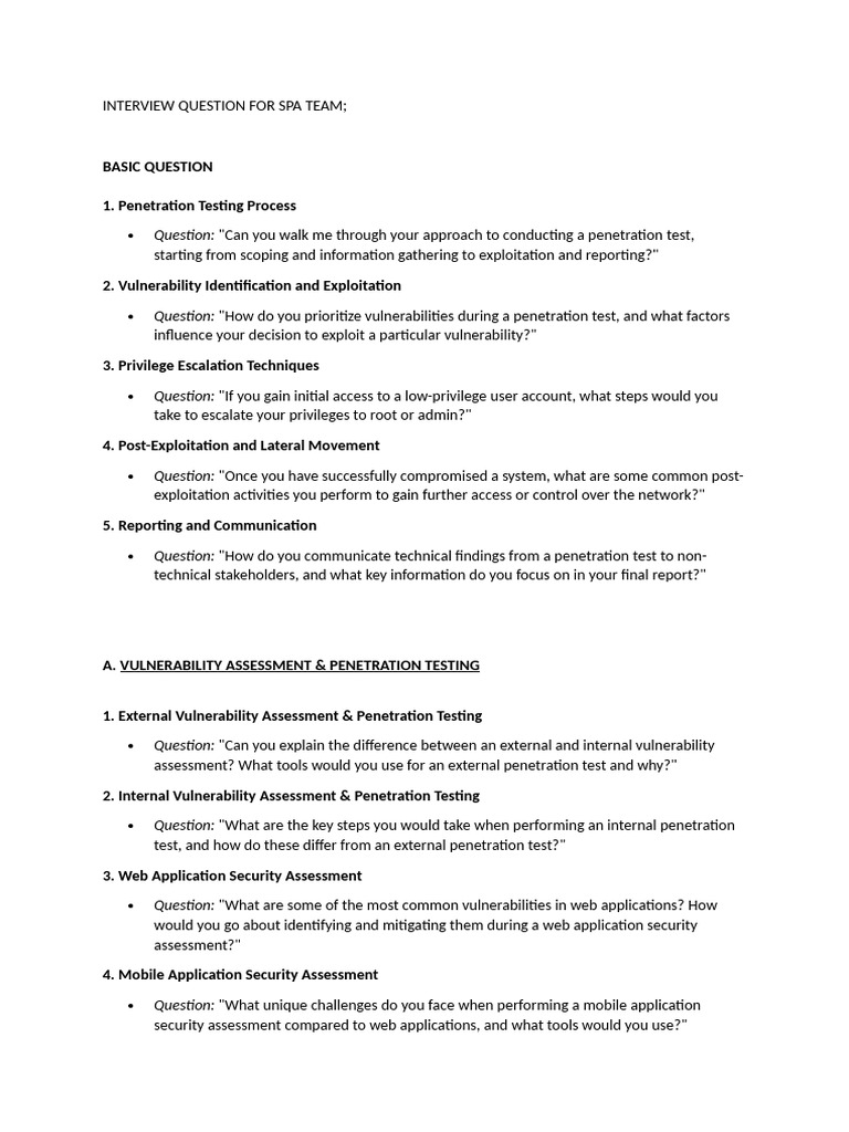 Interview Question For Spa Team | PDF | Security | Computer Security