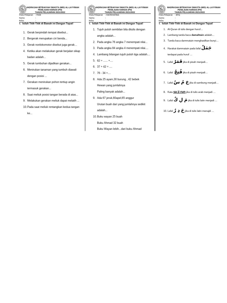 PH Pjok MTK BTQ Tema 7 | PDF