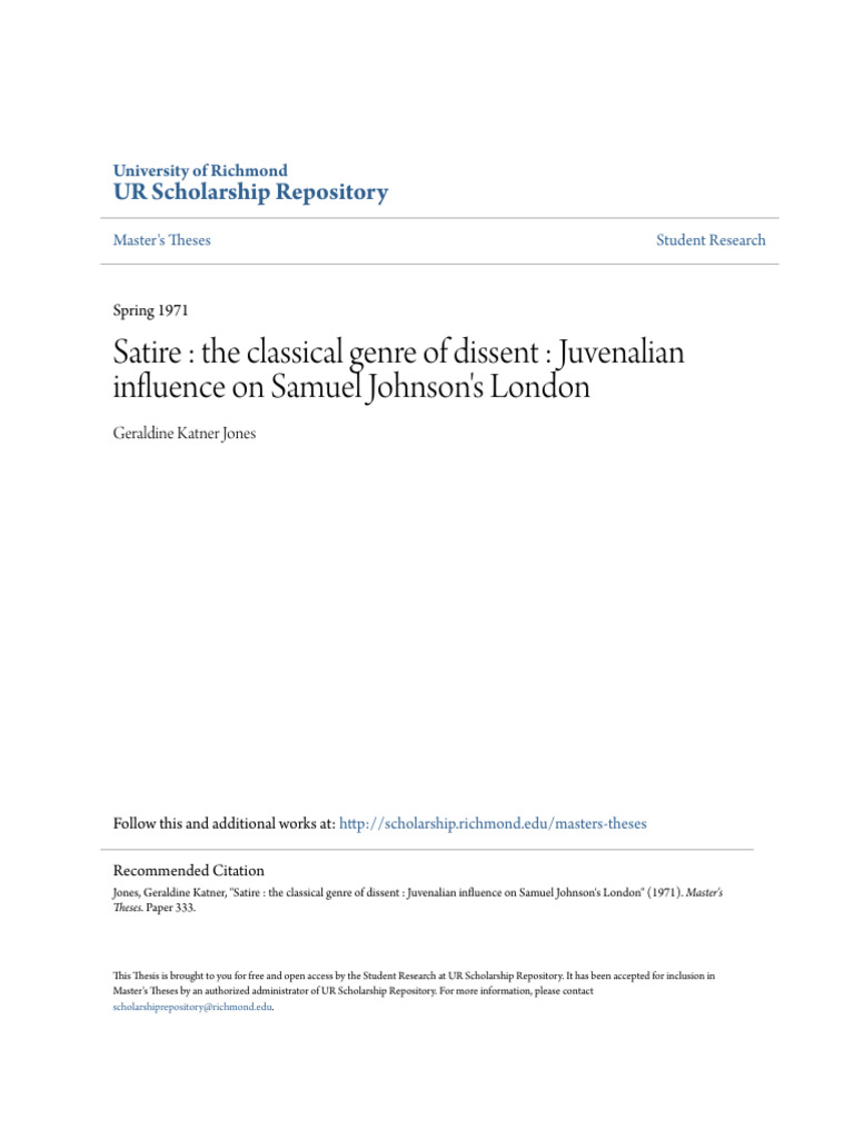 Satire - The Classical Genre of Dissent - Juvenalian Influence On | PDF ...