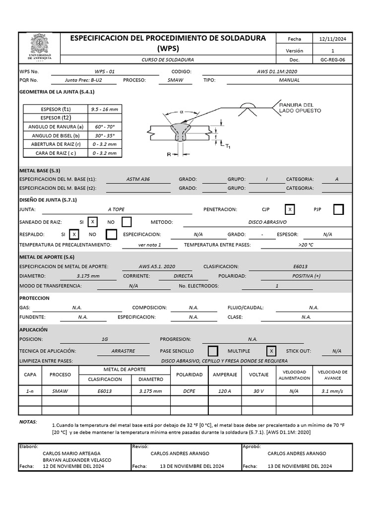 Formato WPS Carlos Arteaga - Brayan Atis | PDF | Soldadura | Construcción