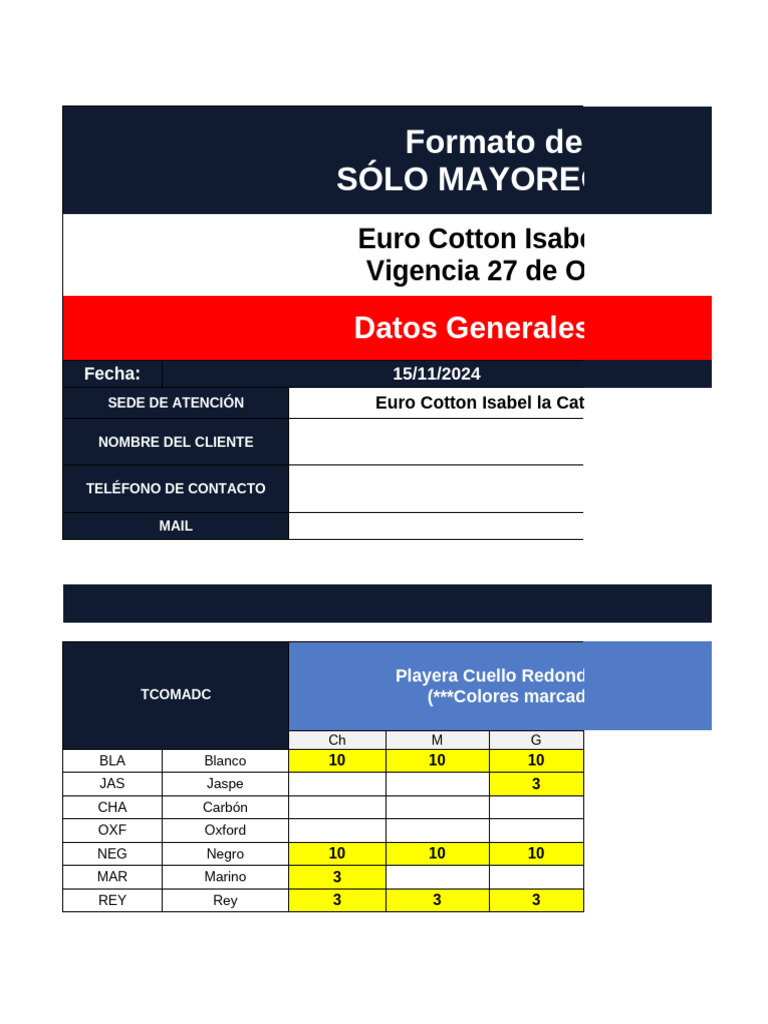 Formato de Pedido EURO Ver 015 - ILC | PDF | Color