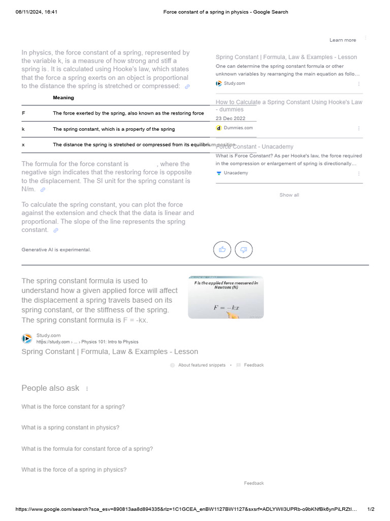 Force Constant of A Spring in Physics - Google Search | PDF | Force ...