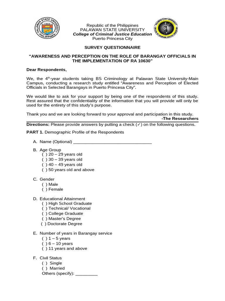 Malvas Survey Questionnaire | PDF | Crimes | Crime & Violence