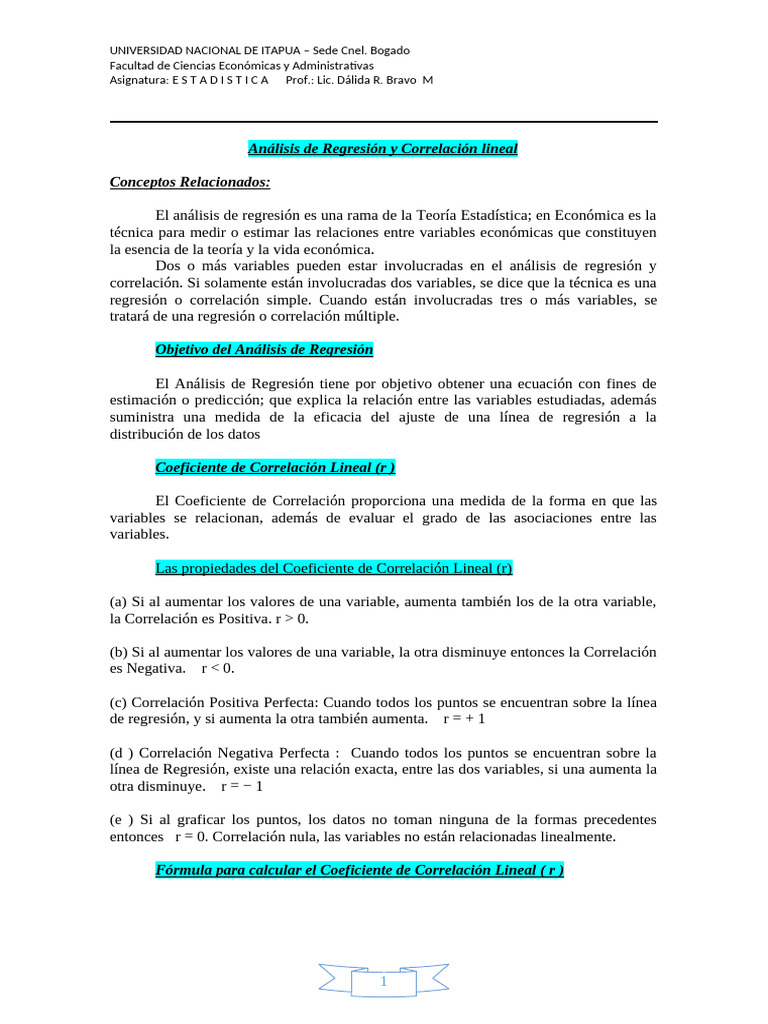 Análisis de Regresión y Correlación Lineal 2020 | PDF | Análisis de regresión | Estadísticas ...