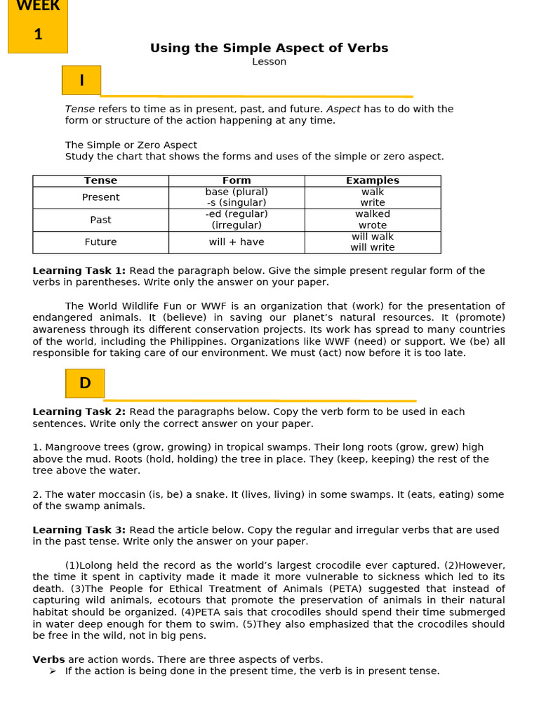Using The Simple Aspect of Verbs | PDF | Grammatical Tense | Verb