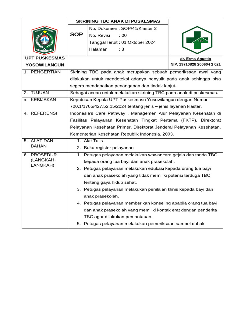 Sop TBC Pada Anak Di PKM | PDF | Pengembangan Diri | Kesehatan Holistik