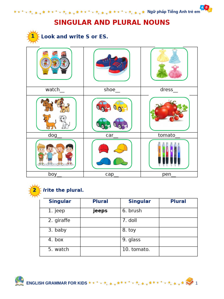 Grammar 1 - Singular and Plural Noun Worksheet | PDF | Morphology | Grammar