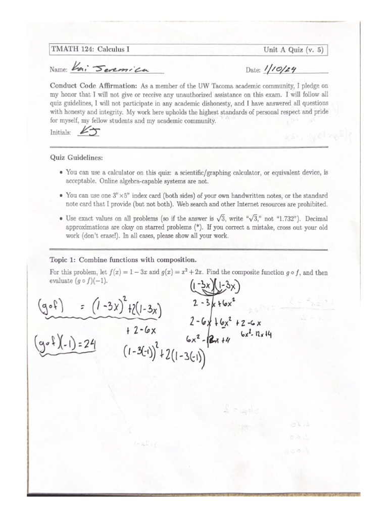 TMATH 124 Calculus I | PDF