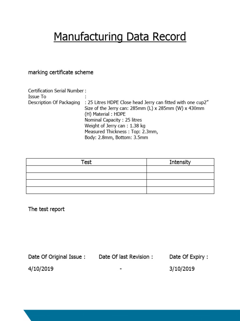 Manufacturing Data Record | PDF