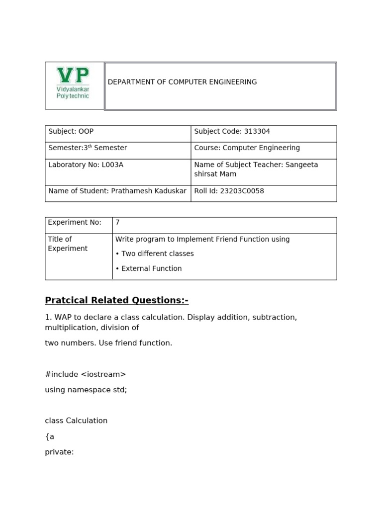 Oop Exp 7-17 | PDF | Namespace | Pointer (Computer Programming) Oop Exp 7-17 | PDF | Namespace | Pointer (Computer Programming)