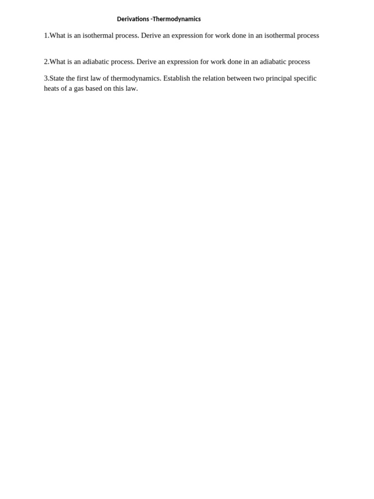 Derivation Thermodynamics | PDF