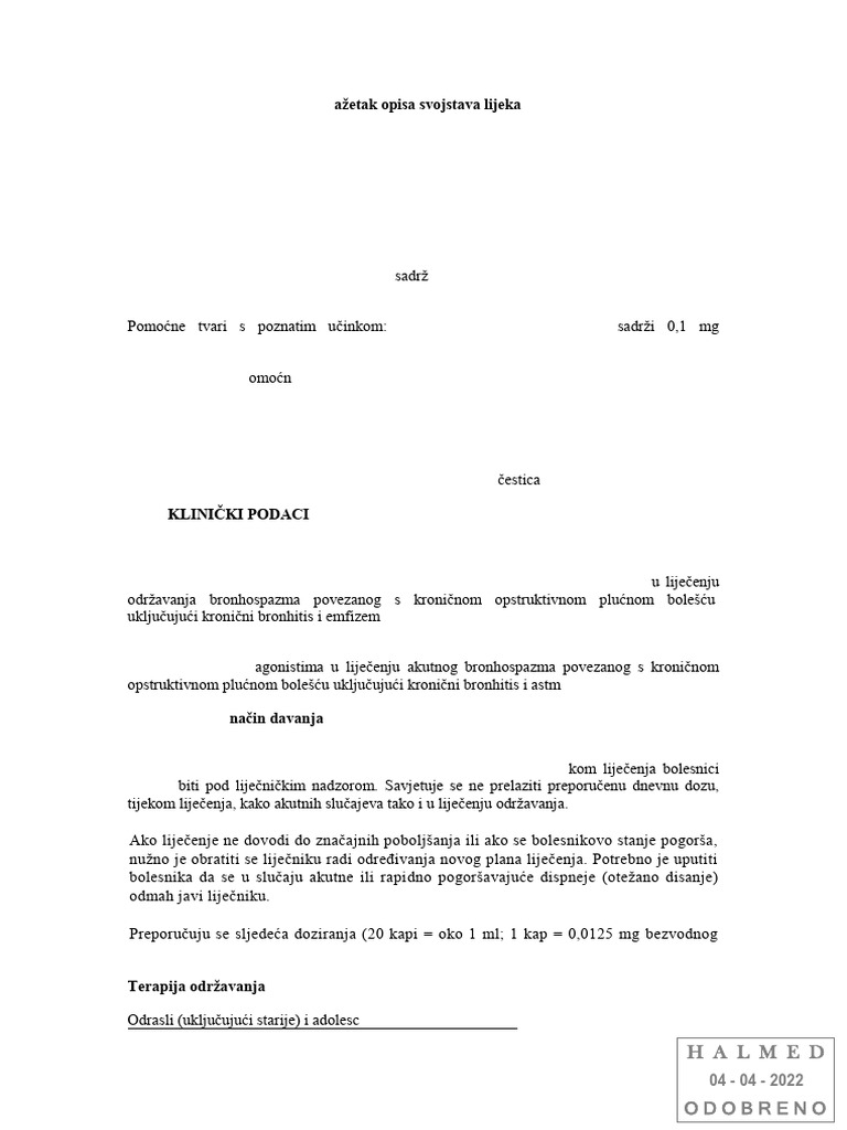 Atrovent 025 MG 1 ML Otopina Za Nebulizator SPC | PDF