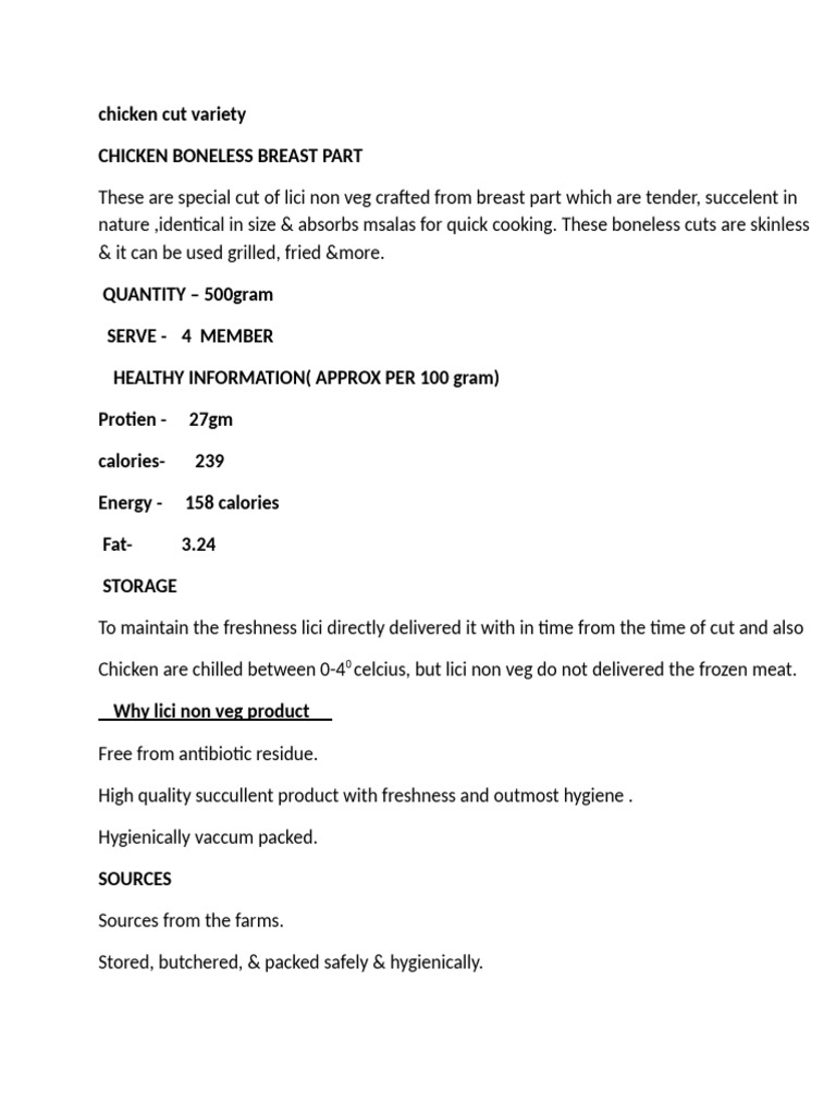 CHICKEN - RTF .RTF Boneless Part | PDF | Wellness | Technology ...