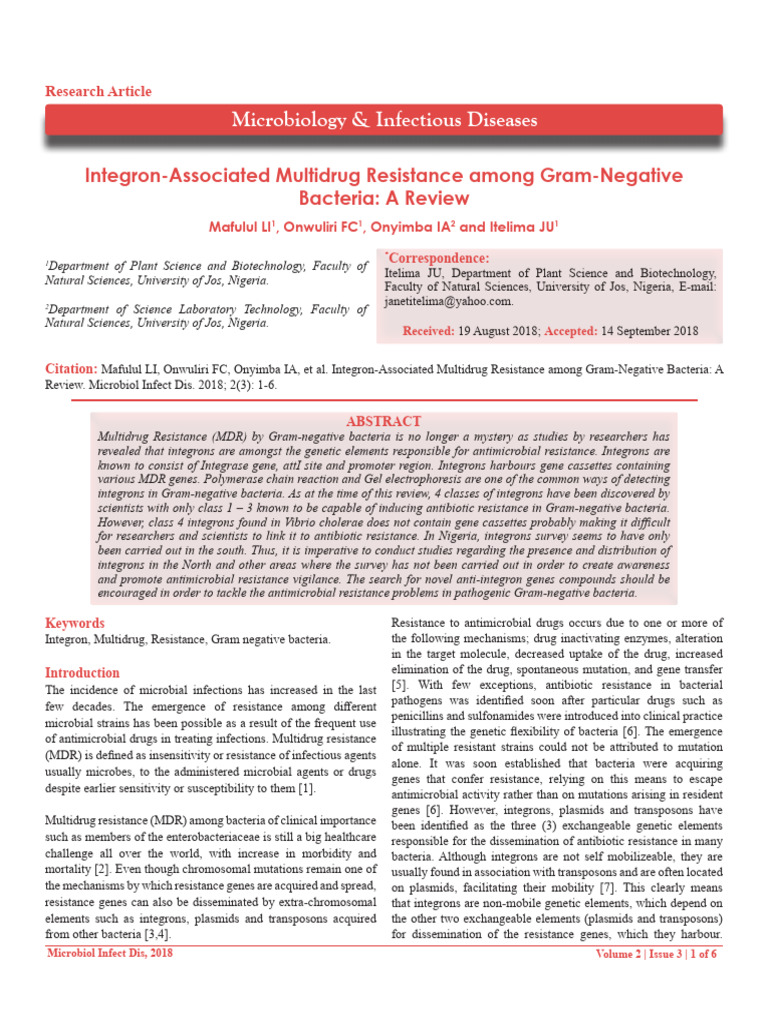 Integronassociated Multidrug Resistance Among Gramnegative Bacteria A ...