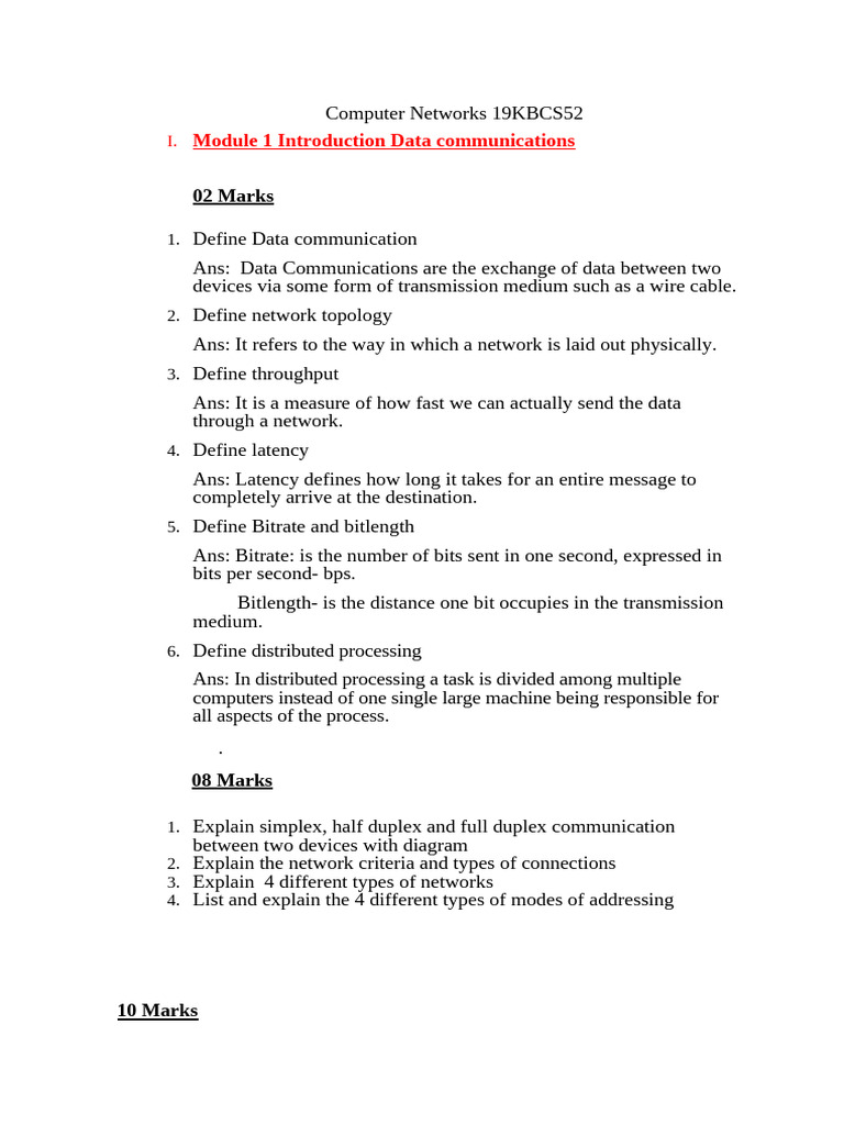 CN 5th Sem Qbank (Reduced) | PDF | Transmission Control Protocol | Error Detection And Correction