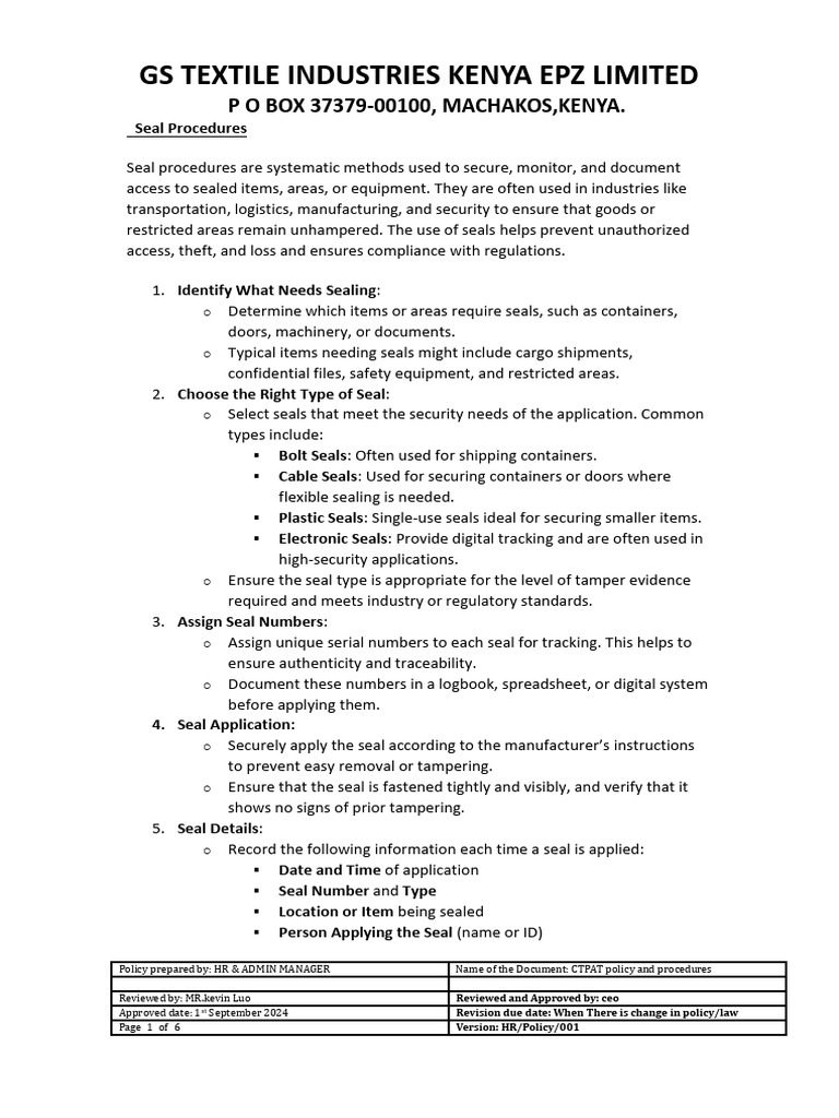GST - Seal Procedures Are Systematic Methods Used To Secure | PDF ...
