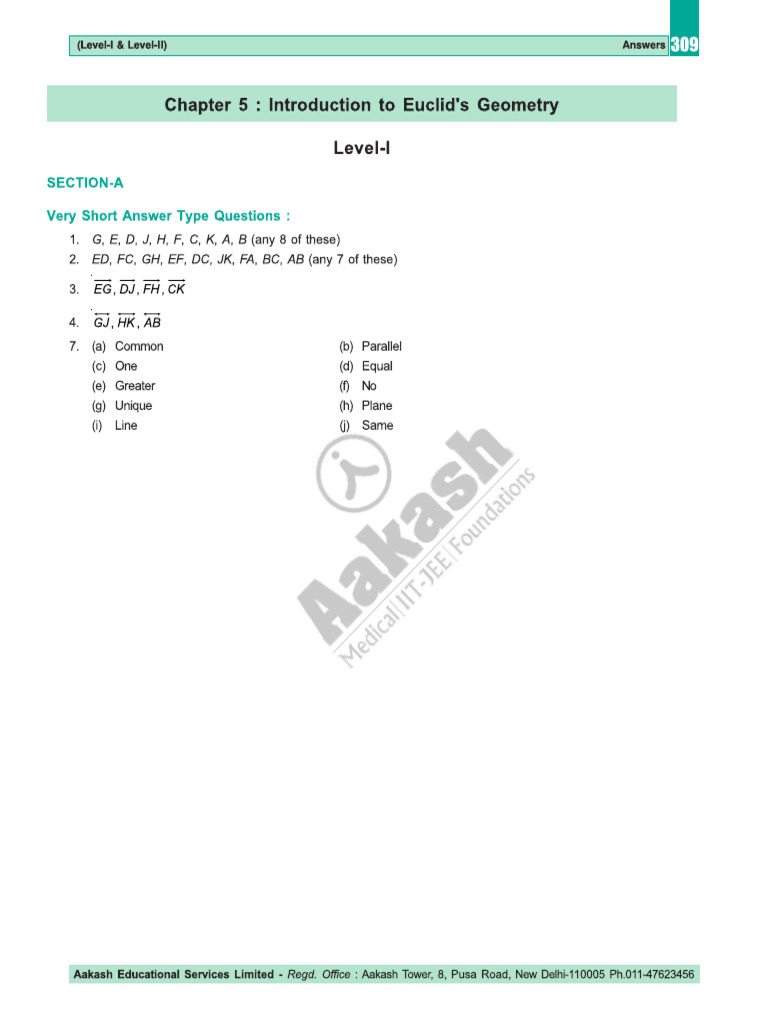 Introduction To Euclid Geometry Answer Key Aakash | PDF