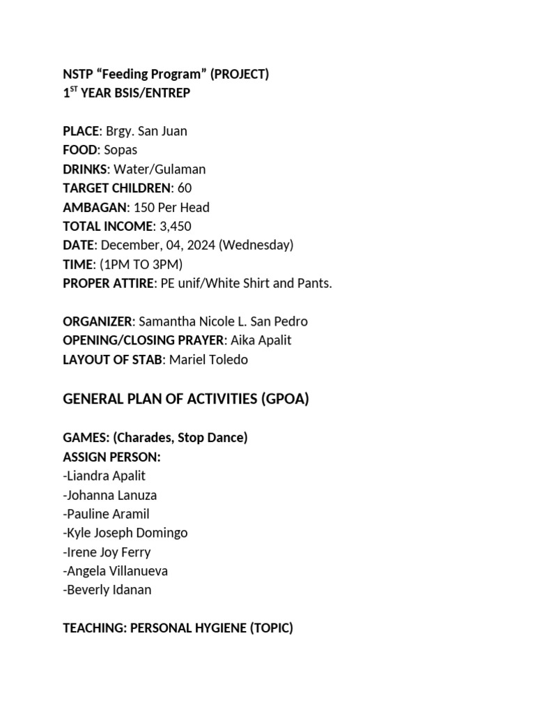 Final Plans | PDF | Cooking, Food & Wine