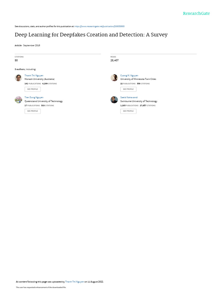 Deep Learning For Deepfakes Creation and Detection A Survey - Elsevier ...
