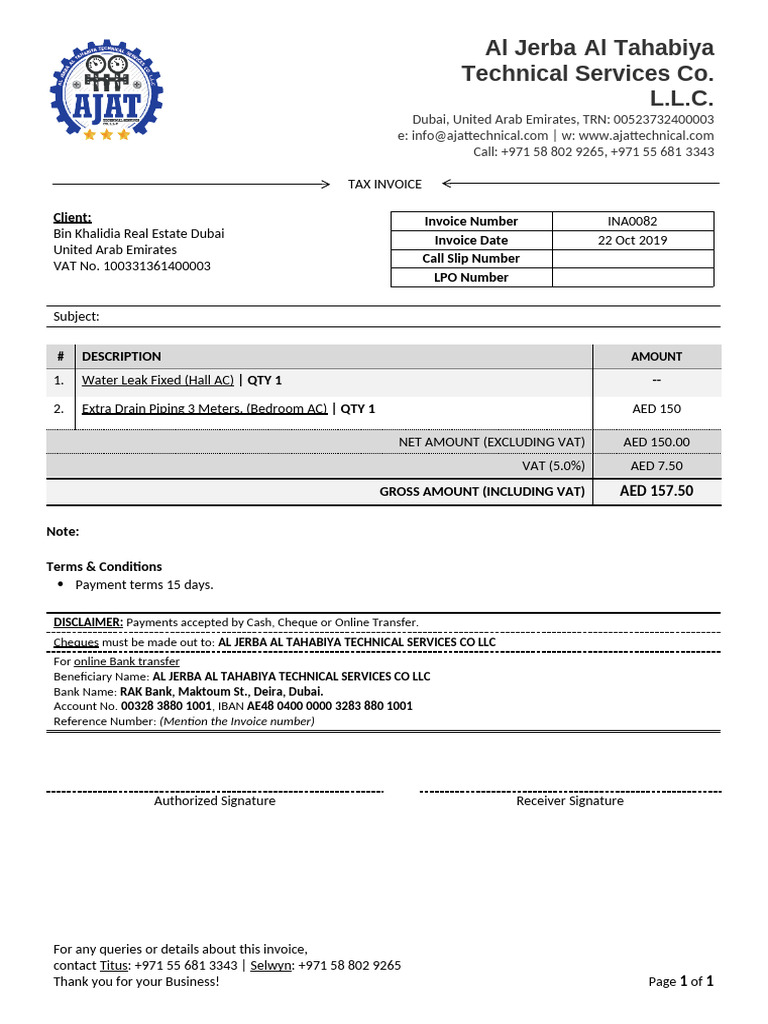 Dubai Tax Invoice Template 2020 | PDF | Money | Economies