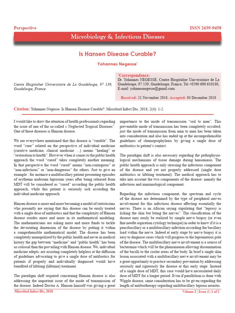 Is Hansen Disease Curable | PDF | Leprosy | Autoimmunity