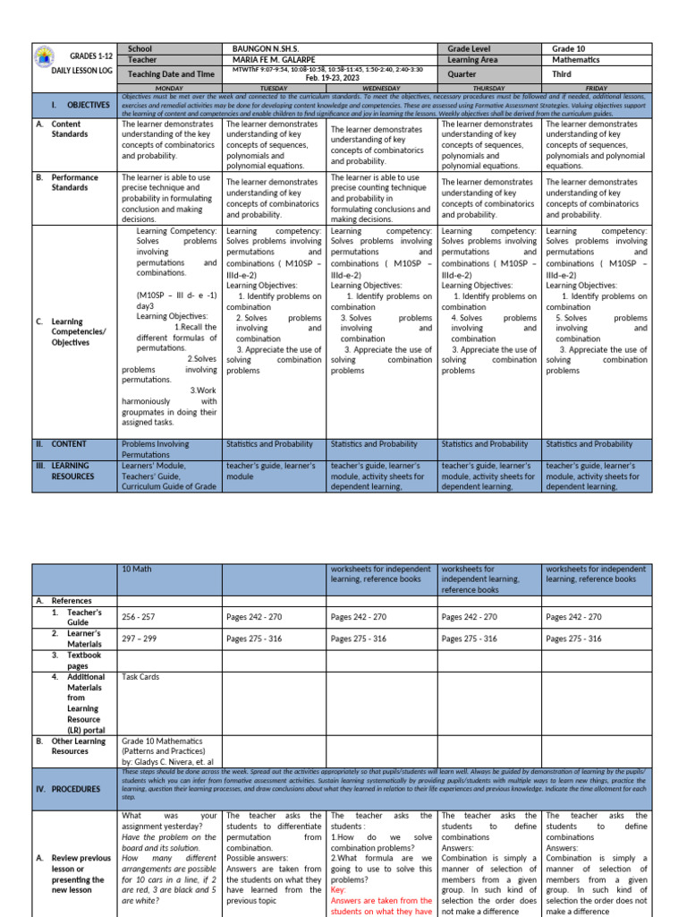 MATH 10 3RD QUARTER W4 | PDF | Learning | Curriculum