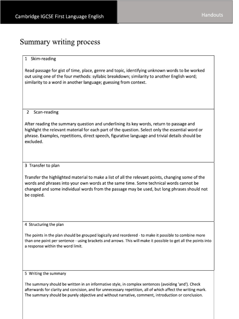 Summary Writing Handout | PDF
