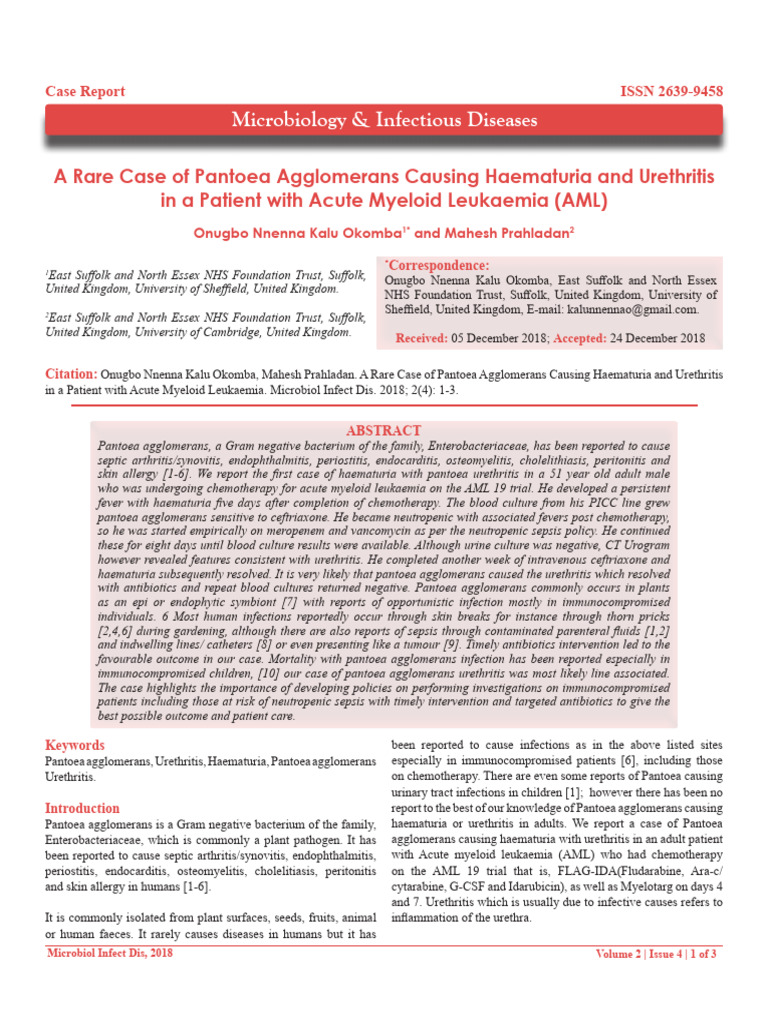 A Rare Case of Pantoea Agglomerans Causing Haematuria and Urethritis in ...
